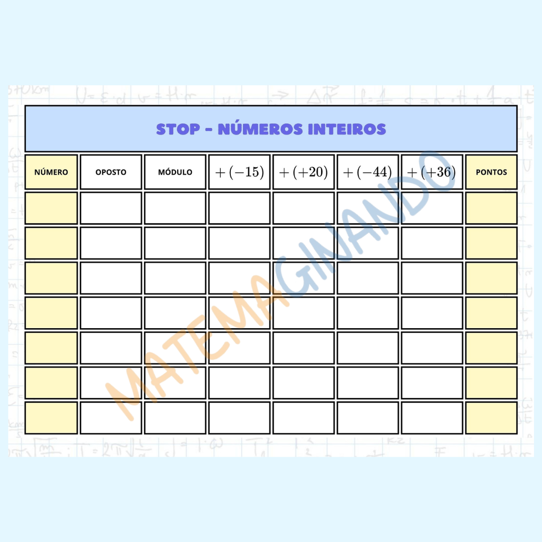 Números inteiros – Stop – Matemaginando