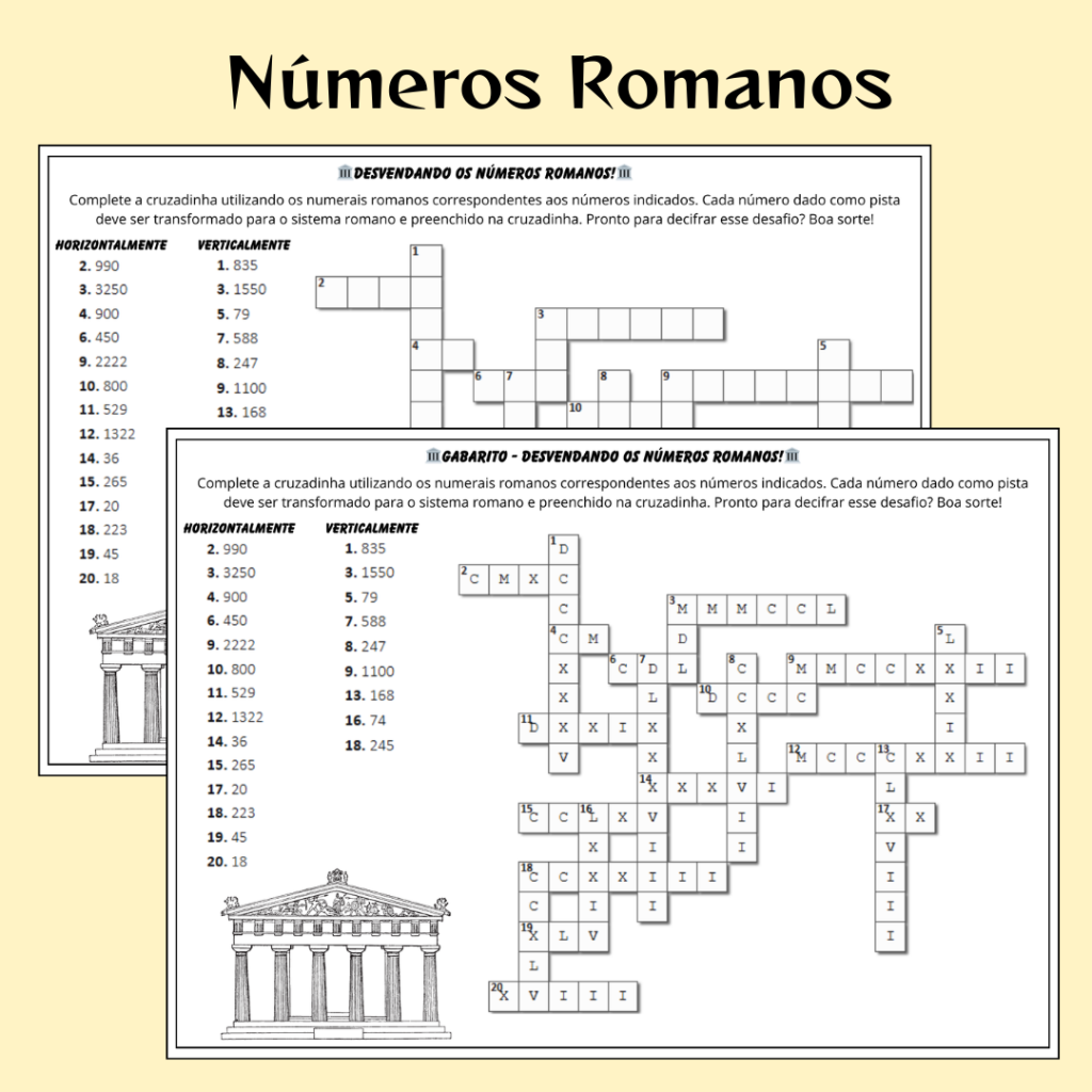 Cruzadinha dos Números Romanos – Aprenda se Divertindo! – Matemaginando